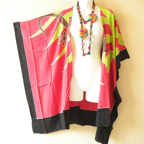 Sweaters | Cb48 Gecko Batik Hand Painted Duster Cover Up Open Front ...